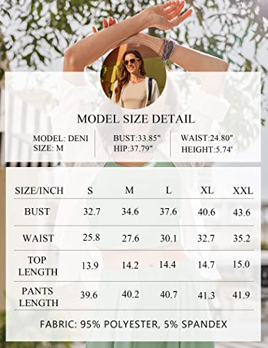 Ekouaer Lounge Sets Womens Pajama Set Short Sleeve Crop Top Loose Wide Leg Pants Casual Loungewear Set,Light Green,L