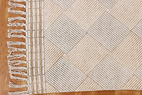 Casavani Handmade Area Rug Hand Block Printed Moroccan Tassels Throw Rug Hand Woven Door Mat Floor Rug Indoor Rugs for Bedroom Bathroom Laundry Room Living Room 6x8 Feet (180x240 cm)