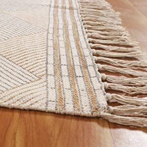 Casavani Handmade Area Rug Hand Block Printed Moroccan Tassels Throw Rug Hand Woven Door Mat Floor Rug Indoor Rugs for Bedroom Bathroom Laundry Room Living Room 6x8 Feet (180x240 cm)