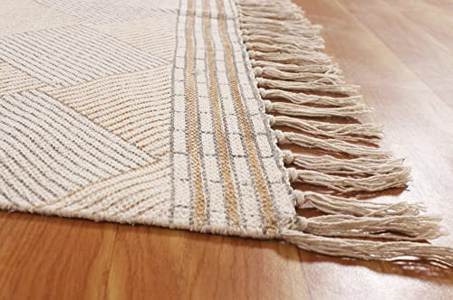 Casavani Handmade Area Rug Hand Block Printed Moroccan Tassels Throw Rug Hand Woven Door Mat Floor Rug Indoor Rugs for Bedroom Bathroom Laundry Room Living Room 6x8 Feet (180x240 cm)