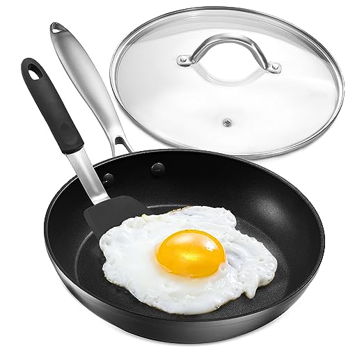 Nonstick Frying Pan - Kitchen Cookware Set 10” Hard Anodized Skillet, Lid and Silicone Spatula - Egg Pan - Non Stick Frying Pans for Cooking - Gas, Electric, Oven or Induction Cookware Kitchen