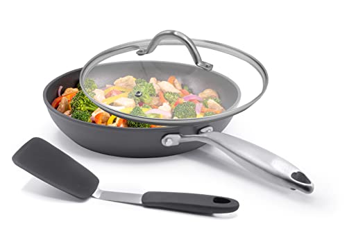 Nonstick Frying Pan - Kitchen Cookware Set 10” Hard Anodized Skillet, Lid and Silicone Spatula - Egg Pan - Non Stick Frying Pans for Cooking - Gas, Electric, Oven or Induction Cookware Kitchen