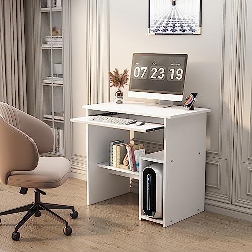 ALISENED Desktop Computer Desk, Laptop Study Table Office Desk with Storage Drawer Shelves Keyboard Tray, Small Student Desks Gaming Computer Desk for Small Spaces Home Office