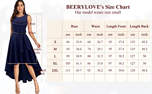 BeryLove Tea Party Dress for Women Cocktail Dresses Modest Homecoming Dresses Formal Dresses for Wedding Guest Dresses Midi Dress 8035 Navy M