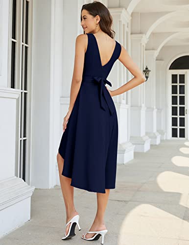 BeryLove Tea Party Dress for Women Cocktail Dresses Modest Homecoming Dresses Formal Dresses for Wedding Guest Dresses Midi Dress 8035 Navy M