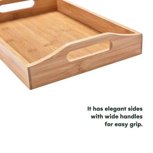 Prosumer's Choice Bamboo Serving Tray with Handles, Set of 3-34x20x6.5cm- S,37x25x6.5cm- M, 41x28x6.5cm- L - Coffee Table Wooden Trays for Home, Restaurant - Nesting Food Tray for Breakfast in Bed