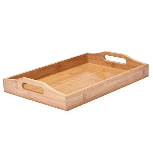 Prosumer's Choice Bamboo Serving Tray with Handles, Set of 3-34x20x6.5cm- S,37x25x6.5cm- M, 41x28x6.5cm- L - Coffee Table Wooden Trays for Home, Restaurant - Nesting Food Tray for Breakfast in Bed