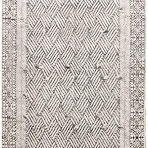 Casavani Handmade Area Rugs Hand Block Printed Cotton Dhurrie Gray, Black Boho Kilim Flat Weave Rug Indoor Bedroom Decor Rugs for Laundry Kitchen Bathroom 4x20 Feet Runner (120x600 cm)