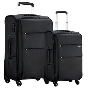 hanke 2-piece set softside expandable luggage sets with spinner wheels, upright suitcase with tsa lock, extra large rolling luggage for family travel,nestable storage 20/28(black)