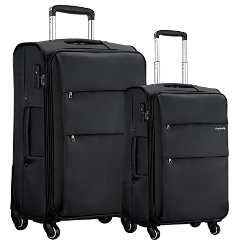 Hanke 2-Piece Set Softside Expandable Luggage sets with Spinner Wheels, Upright Suitcase with TSA Lock, Extra Large Rolling Luggage for Family Travel,nestable storage 20/28(Black)