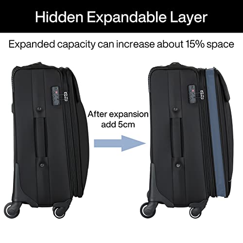 Hanke 2-Piece Set Softside Expandable Luggage sets with Spinner Wheels, Upright Suitcase with TSA Lock, Extra Large Rolling Luggage for Family Travel,nestable storage 20/28(Black)