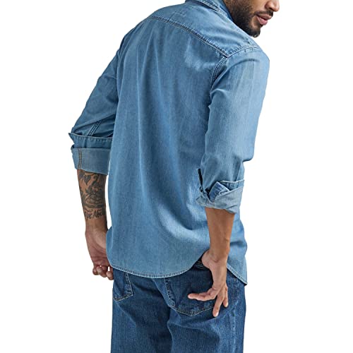 Wrangler Men's Iconic Denim Regular Fit Snap Shirt, Lake Wash, Large