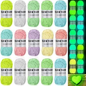 15 rolls glow in the dark yarn luminous knitting crochet yarn for crocheting diy glow fingering weight yarn for diy arts crafts sewing glow in the dark party supplies, 820 yd roll (bright color)