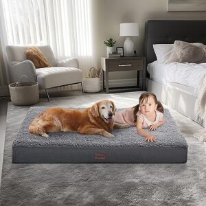 ohgeni orthopedic dog beds for large dogs,dog bed with plush egg foam support and non-slip bottom, waterproof and machine washable removable pet bed cover