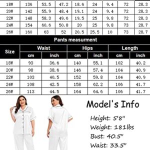 SWOMOG Plus Size Silk Pjs for Women Satin Pajamas Bridal Pajama Set V-Neck Classic Pj Set for Pajama Party 2 Piece Loungewear 24W White