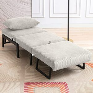 Mjkone Folding Futon Sofa Chair Bed, 2 in 1 Convertible Chair Bed Pull Out Sleeper Chair with Memory Foam Armless Sleeper Chair with Metal Leg Upholstered Chair for Living Room Bedroom Office, Beige