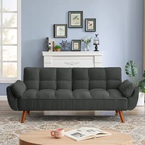 Betoko Convertible Futon Sofa Bed Sleeper Twin Size, Modern Reclining Linen Split Back Sofa Couch with Pillow Top Arm for Compact Living Room,Apartment (Dark Grey)