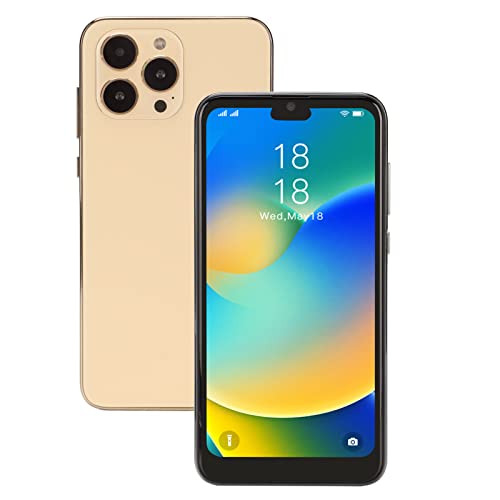 I14proMax Smartphone, for Android11, Unlocked Cell Phone, with 6.1in HD Large Screen, Mobile Phone, 4GB RAM+32GB ROM, MTK6889, 8MP+16MP, 1440x3200, 6800mAh, Gold