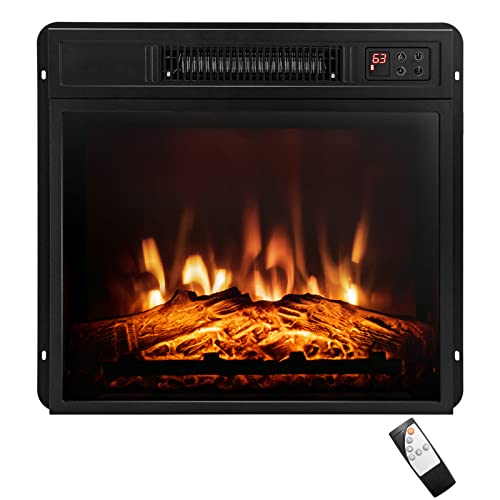 COSTWAY Electric Fireplace Insert 18-inch Wide, 1400W Recessed Fireplace Heater with Remote Control, 3 LED Flame Effects, 6H Timer, Electric Fireplace for Bedroom Home Office Indoor Use, Black