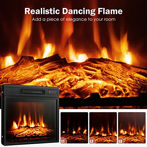 COSTWAY Electric Fireplace Insert 18-inch Wide, 1400W Recessed Fireplace Heater with Remote Control, 3 LED Flame Effects, 6H Timer, Electric Fireplace for Bedroom Home Office Indoor Use, Black