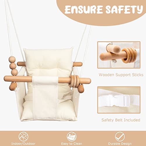 Baby Swing Outdoor Indoor Toddler Swing Seat with Safety Belt, Canvas Hanging Swings Outside Tree Swing Great Gift for Baby Boys Girls Kids Lovers