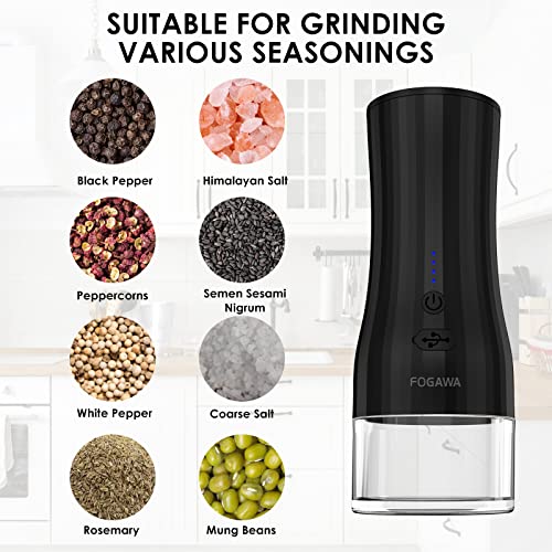 Upgraded Electric Salt and Pepper Grinder Set -140ml Large Capacity - USB Rechargeable - One Handed Operation - White Light - Adjustable Coarseness Automatic Electronic Spice Mill Shakers Refillable