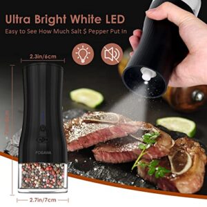 Upgraded Electric Salt and Pepper Grinder Set -140ml Large Capacity - USB Rechargeable - One Handed Operation - White Light - Adjustable Coarseness Automatic Electronic Spice Mill Shakers Refillable