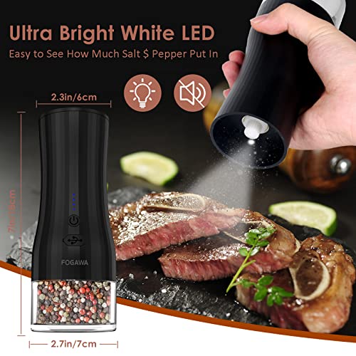 Upgraded Electric Salt and Pepper Grinder Set -140ml Large Capacity - USB Rechargeable - One Handed Operation - White Light - Adjustable Coarseness Automatic Electronic Spice Mill Shakers Refillable