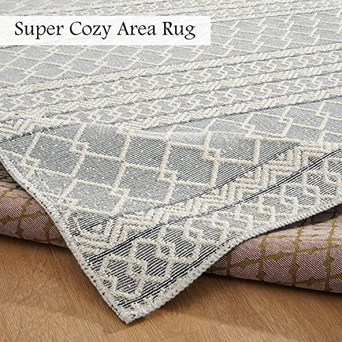 5x7 Area Rugs for Living Room Woven High-Low Textured Washable Rug Neutral Moroccan Boho Rug Indoor Carpet Ideal for Bedroom Dorm Playroom Dining Office