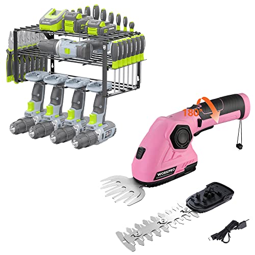 WORKPRO Pink Cordless Grass Shear & Shrubbery Trimmer & WORKPRO Power Tool Organizer