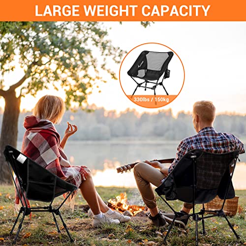 Sportneer Portable Folding Outdoor Camping Chair Adjustable Height Lightweight Camp Chairs for Adults Foldable Compact Backpacking Collapsible Chair for Camping Hiking Picnic Outside (2, Black)