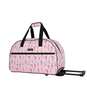 Betsey Johnson Designer Carry On Luggage Collection - Lightweight Pattern 22 Inch Duffel Bag- Weekender Overnight Business Travel Suitcase with 2- Rolling Spinner Wheels (Colorful Flamingo)