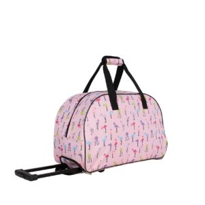 Betsey Johnson Designer Carry On Luggage Collection - Lightweight Pattern 22 Inch Duffel Bag- Weekender Overnight Business Travel Suitcase with 2- Rolling Spinner Wheels (Colorful Flamingo)