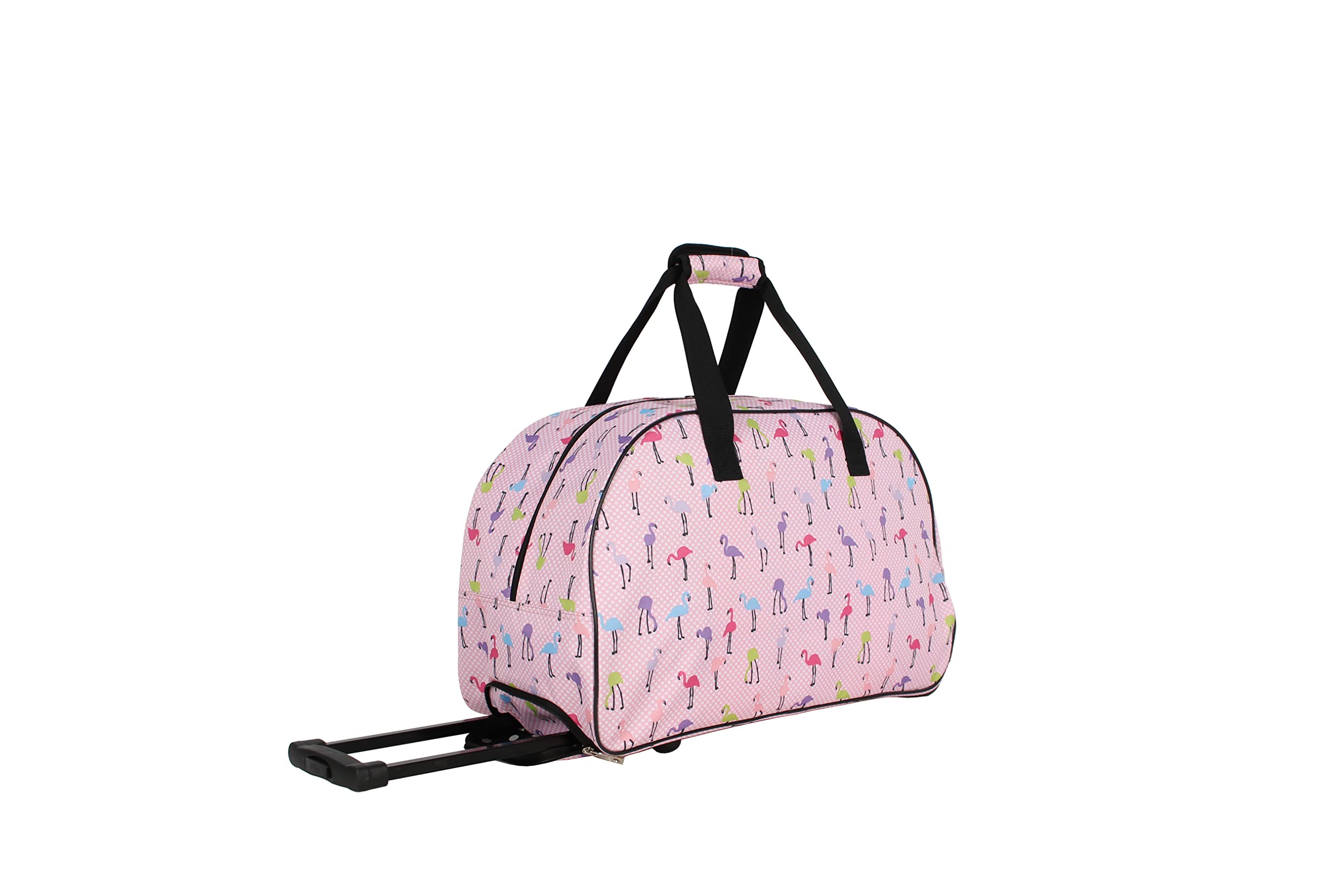 Betsey Johnson Designer Carry On Luggage Collection - Lightweight Pattern 22 Inch Duffel Bag- Weekender Overnight Business Travel Suitcase with 2- Rolling Spinner Wheels (Colorful Flamingo)