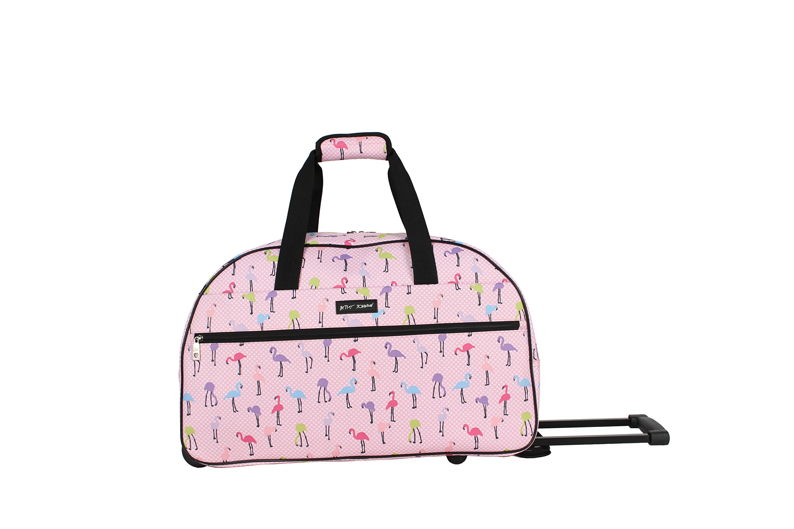 Betsey Johnson Designer Carry On Luggage Collection - Lightweight Pattern 22 Inch Duffel Bag- Weekender Overnight Business Travel Suitcase with 2- Rolling Spinner Wheels (Colorful Flamingo)