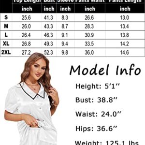 Ekouaer Silk Pajamas for Women Cute Doll Collar Preppy Pjs Short Sleeve Lounge Set Classic Button Down Pjs Shorts Set Two Piece Pajamas Set White XX-Large