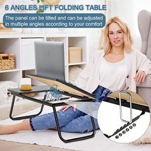 Laptop Bed Tray Table with 6 Adjustable Angles Foldable Laptop Desk for Bed Cup Holder Portable Bed Table Tray Bed Desk Laptop Stand for Bed Writing Reading Eating Fits up to 15.6 Inch Laptop Desk