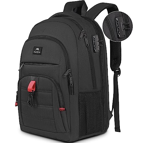 Anti Theft Travel Backpack for Men, 17 Inch Laptop Backpack with USB Charging Port & Lock, Large TSA Water Resistant Lockable Lightweight Casual Daypack College Business Work Computer Bag, Black