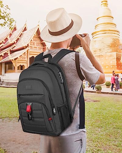 Anti Theft Travel Backpack for Men, 17 Inch Laptop Backpack with USB Charging Port & Lock, Large TSA Water Resistant Lockable Lightweight Casual Daypack College Business Work Computer Bag, Black