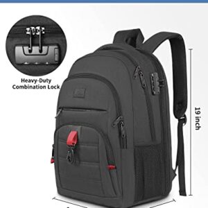 Anti Theft Travel Backpack for Men, 17 Inch Laptop Backpack with USB Charging Port & Lock, Large TSA Water Resistant Lockable Lightweight Casual Daypack College Business Work Computer Bag, Black