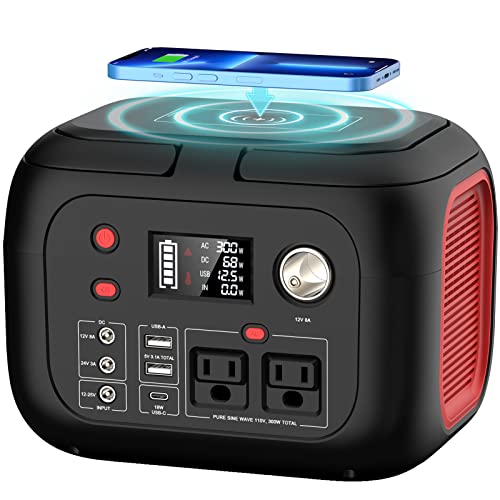 Portable Power Station With Wireless Charging 300W Portable Solar Generator 228Wh Portable Power Supply With LED Light Power Generator 9 Outputs Portable Charging Station for Outdoor Camping Emergency