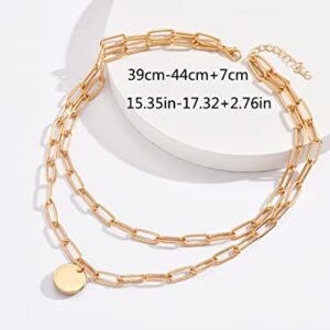 GORGLITTER Women's Round Pendant Layered Necklace Paperclip Chain Necklaces Gold One Size