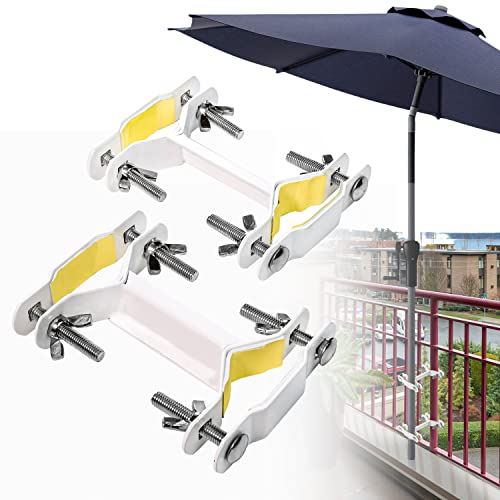 Vinazone Patio Umbrella Holder, Heavy Duty Deck Umbrella Mount, Umbrella Holder for Deck Railing, Deck Mount Umbrella Holder, Umbrella Deck Mount, Umbrella Clamp for Fence, Railing, Deck- 2Pack -White