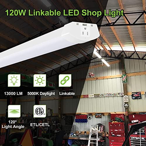 hykolity 4FT 120W LED Shop Light Linkable, 13000lm(400w Equivalent), 5000K Utility Shop Lights for Garages, Workshops, Basements, Hanging or FlushMount, with Power Cord and Pull Chain, ETL