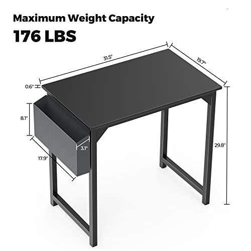 30 Inch Small Home Office Desk - Computer Writing Desk for Small Spaces, Sturdy Simple Study Table with Storage Bag Headphone Hook