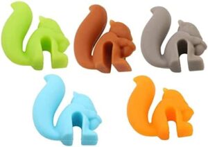 5 pcs cute squirrel shape silicone tea bag holder cup, squirrel drink markers, tea bag holder for cup hanging tool mug candy colors gift set