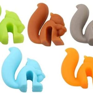 5 pcs Cute Squirrel Shape Silicone Tea Bag Holder Cup, Squirrel Drink Markers, Tea Bag Holder for Cup Hanging Tool Mug Candy Colors Gift Set