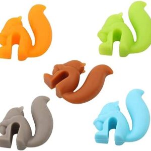 5 pcs Cute Squirrel Shape Silicone Tea Bag Holder Cup, Squirrel Drink Markers, Tea Bag Holder for Cup Hanging Tool Mug Candy Colors Gift Set