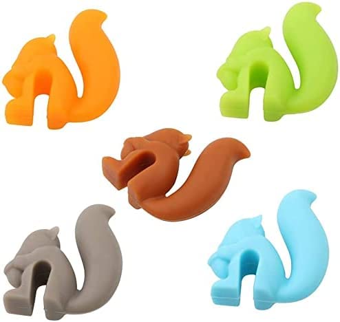 5 pcs Cute Squirrel Shape Silicone Tea Bag Holder Cup, Squirrel Drink Markers, Tea Bag Holder for Cup Hanging Tool Mug Candy Colors Gift Set