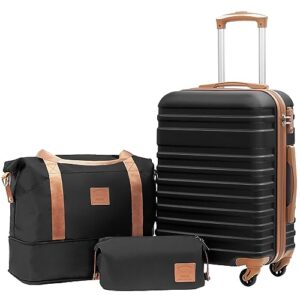 coolife suitcase set 3 piece luggage set carry on hardside luggage with tsa lock spinner wheels (black, 3 piece set (db/tb/20))